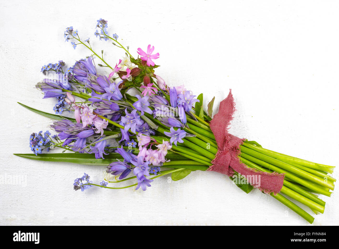 Bunch of fresh colorful flowers and hyacinths from the forest on white ...