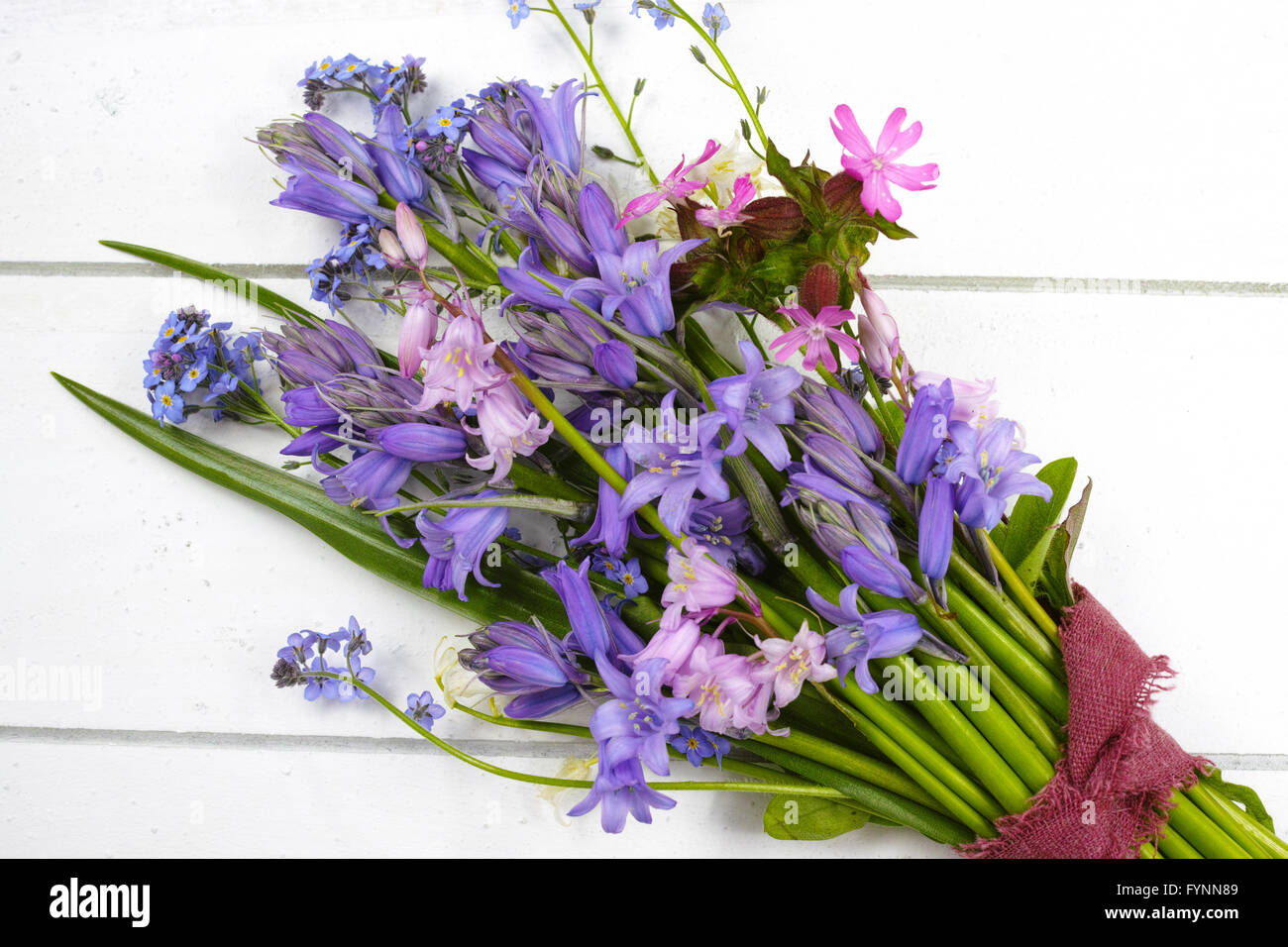 Bunch of fresh colorful flowers and hyacinths from the forest on white ...