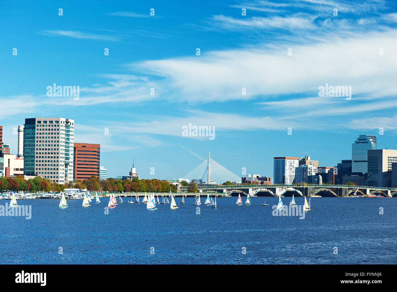 Boston and Charles river view from Harvard Bridge Stock Photo - Alamy