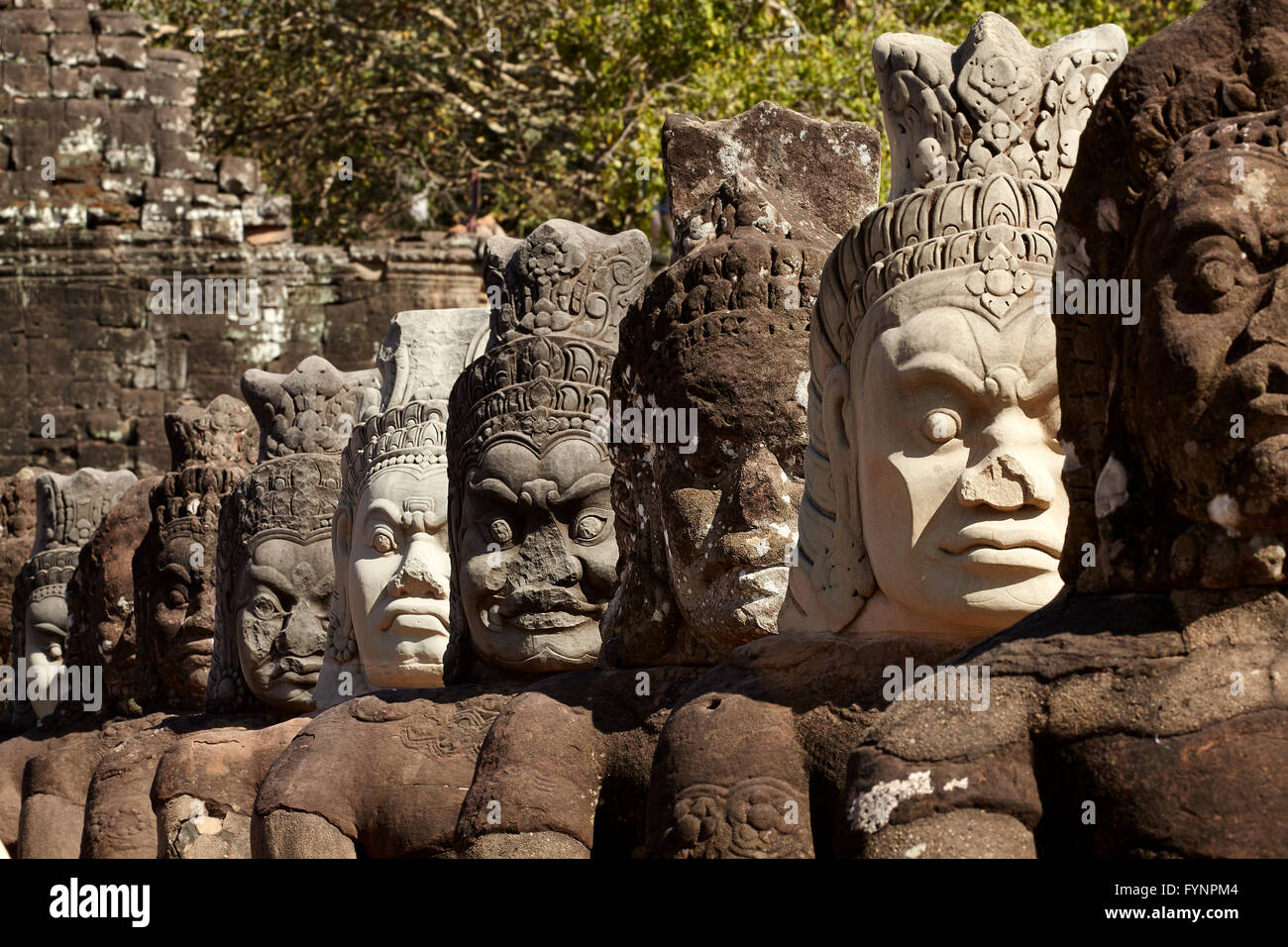 Statues of Asuras on South Gate Bridge, Angkor Thom (12th century ...