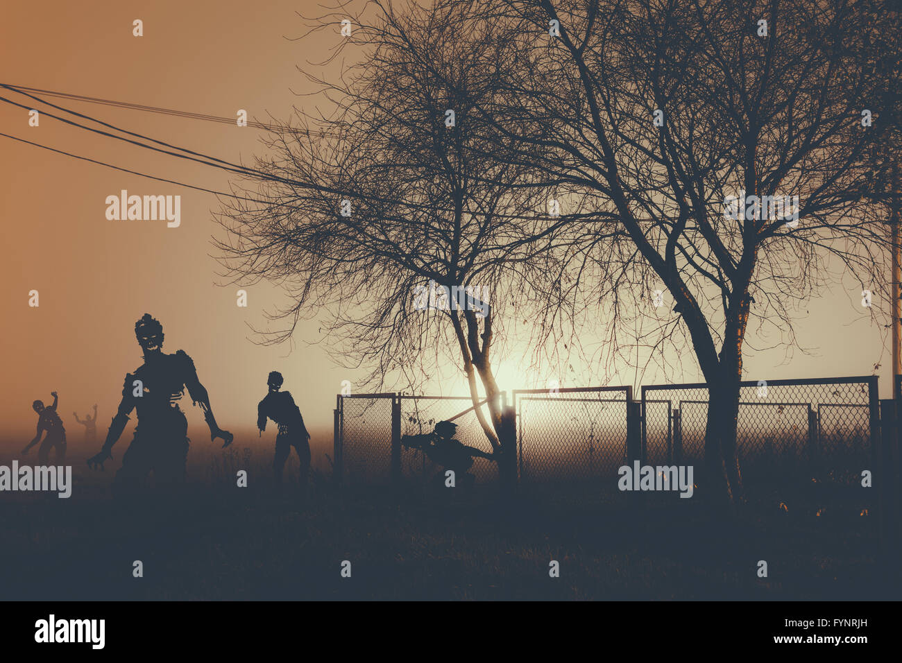 Several zombie in the field of near trees Stock Photo - Alamy