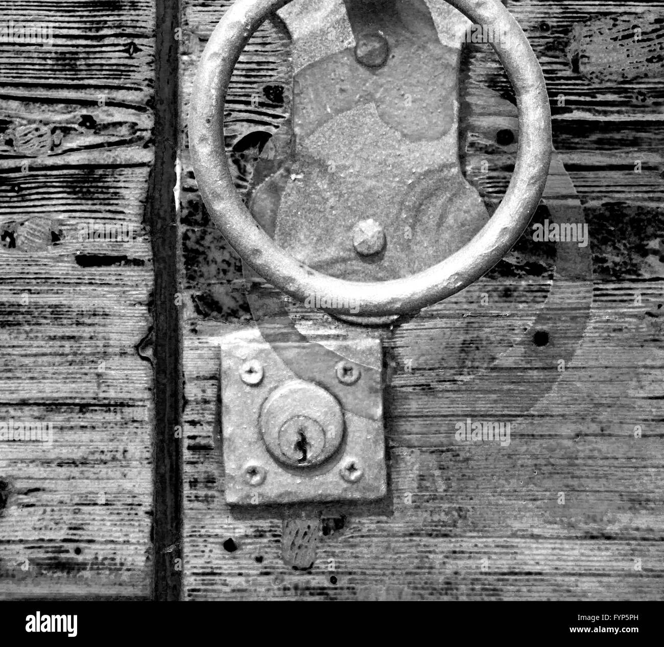 europe old in italy antique close brown door and rusty lock closeup ...