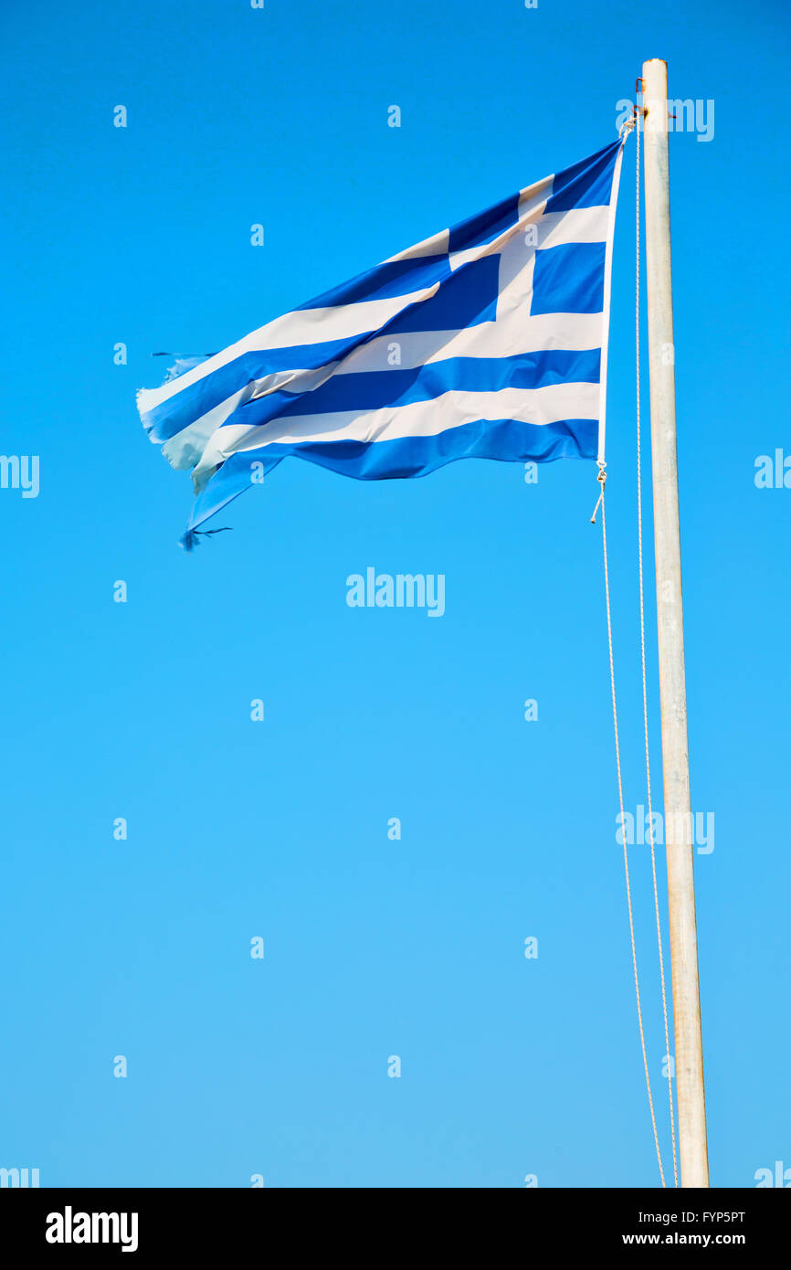 waving greece flag in sky and flagpole Stock Photo - Alamy