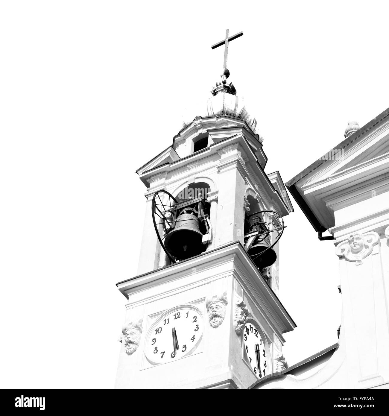 ancien clock tower in italy europe old stone and bell Stock Photo - Alamy