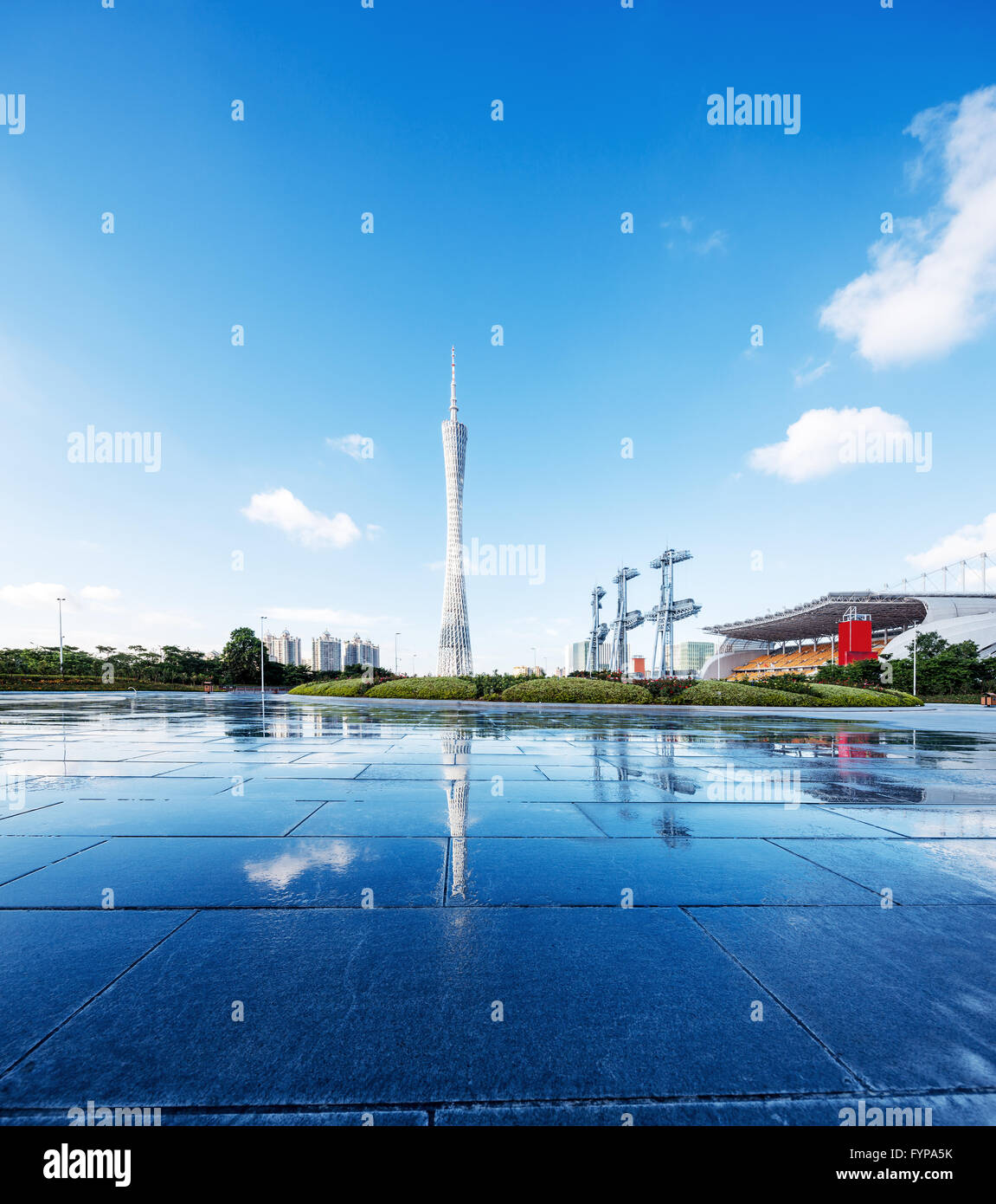 modern square and skyscrapers under blue sky Stock Photo - Alamy