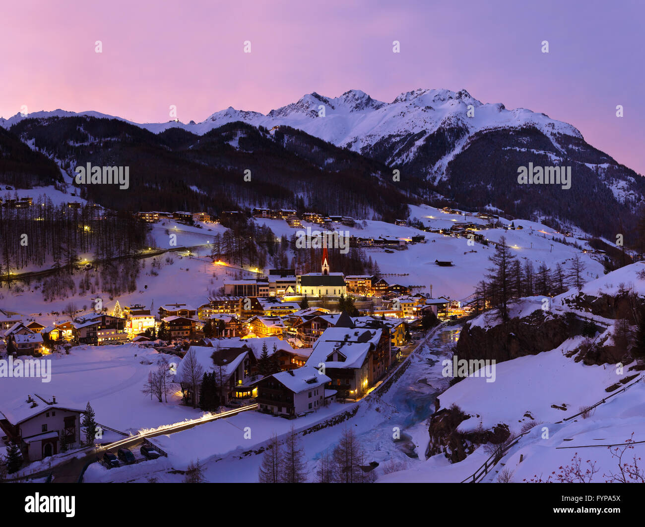 Mountains ski resort Solden Austria at sunset Stock Photo - Alamy