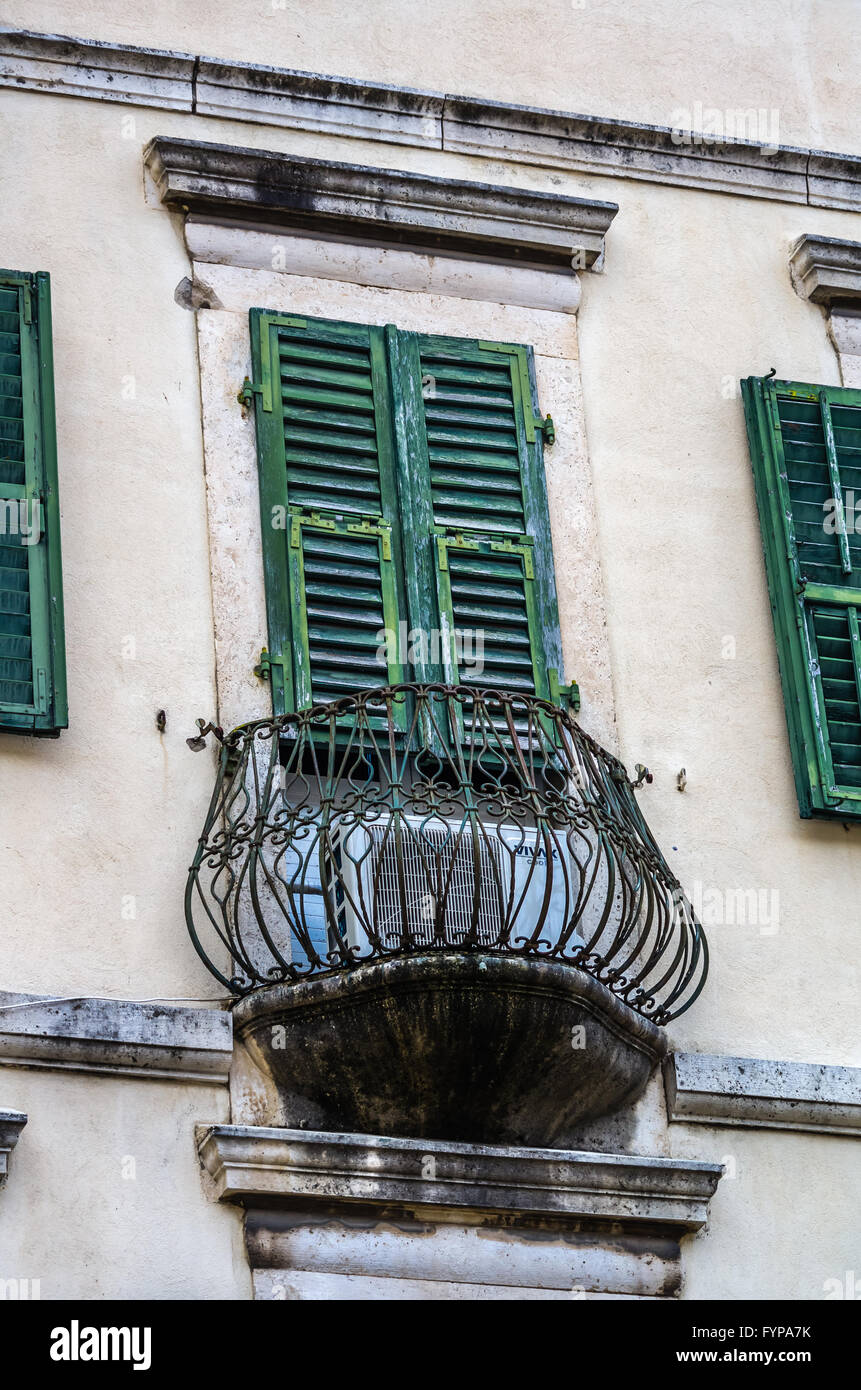 View on balcony in old private building Stock Photo - Alamy