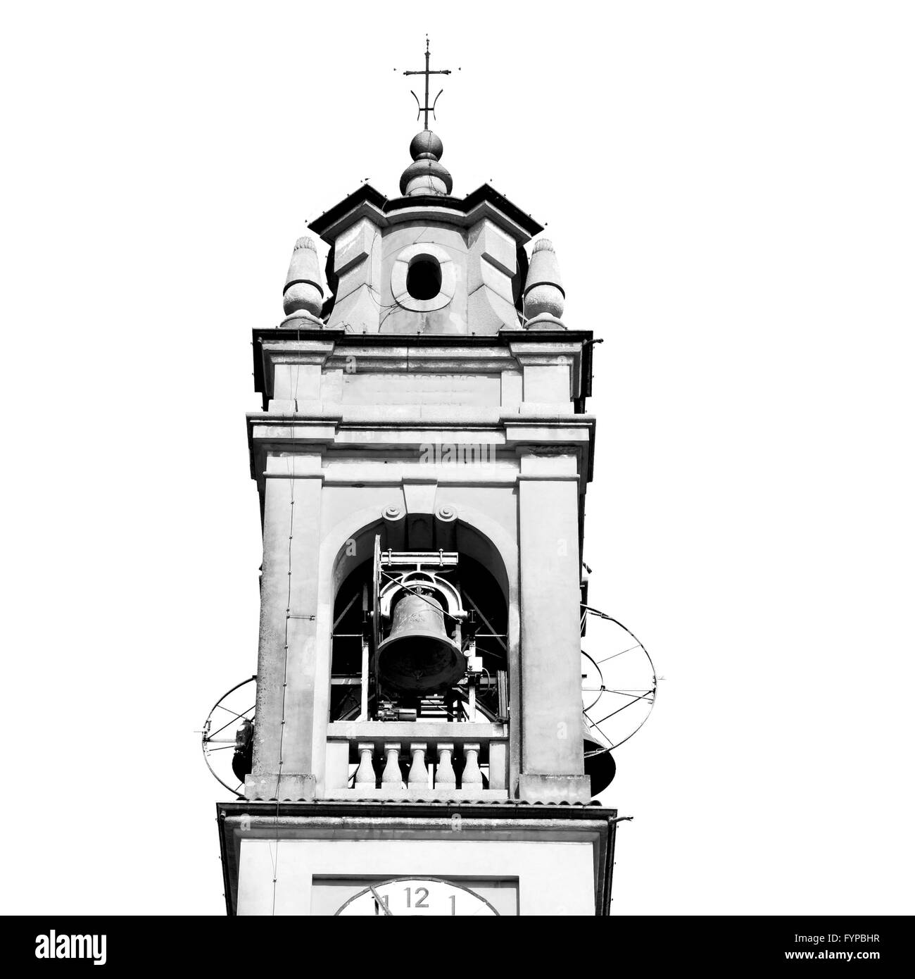 ancien clock tower in italy europe old stone and bell Stock Photo - Alamy