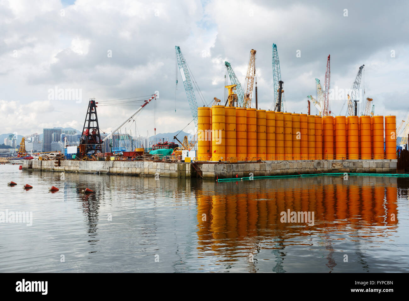 wharf of a modern city next to skyscrapers Stock Photo - Alamy