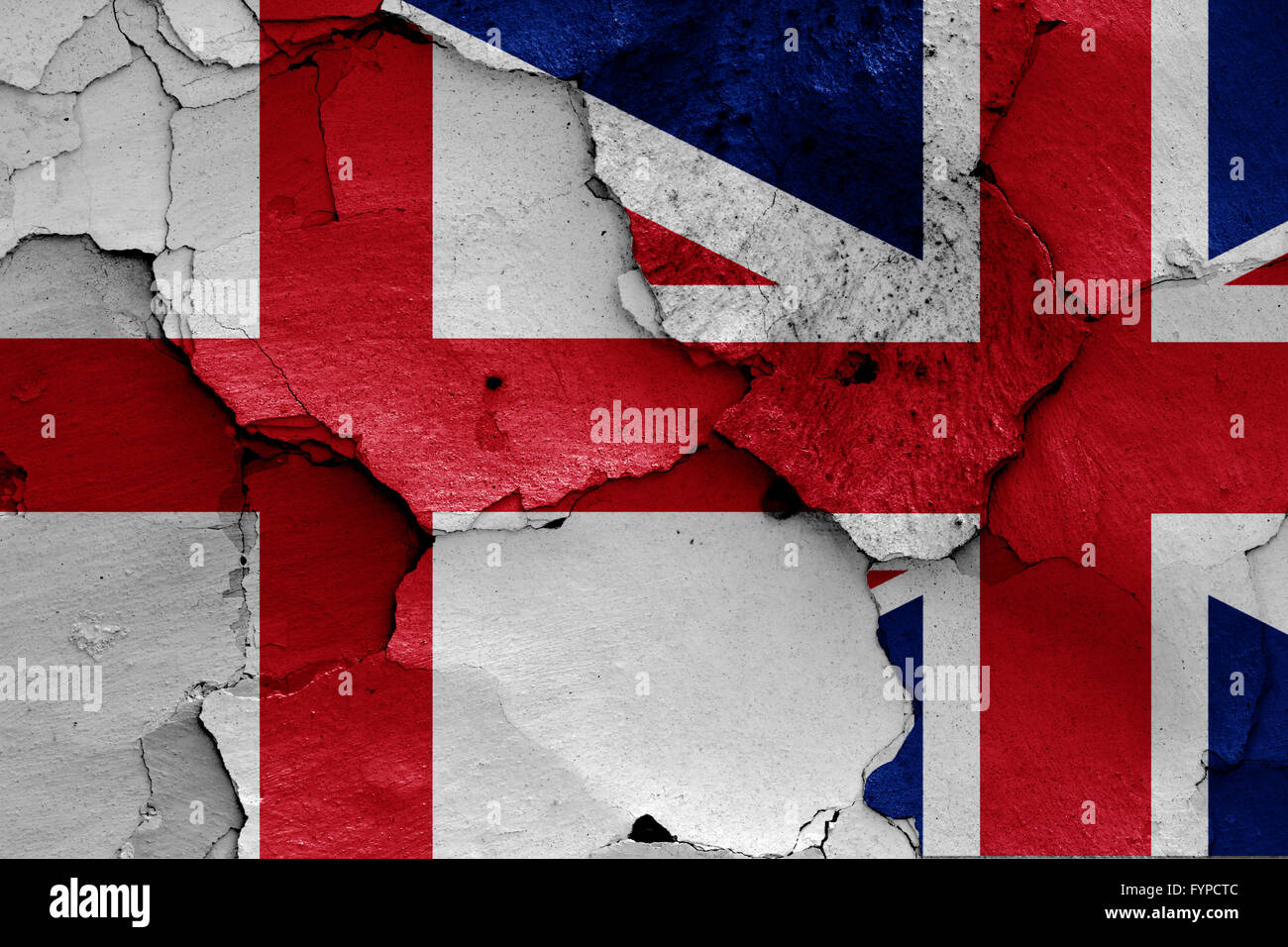 flags of England and UK painted on cracked wall Stock Photo - Alamy