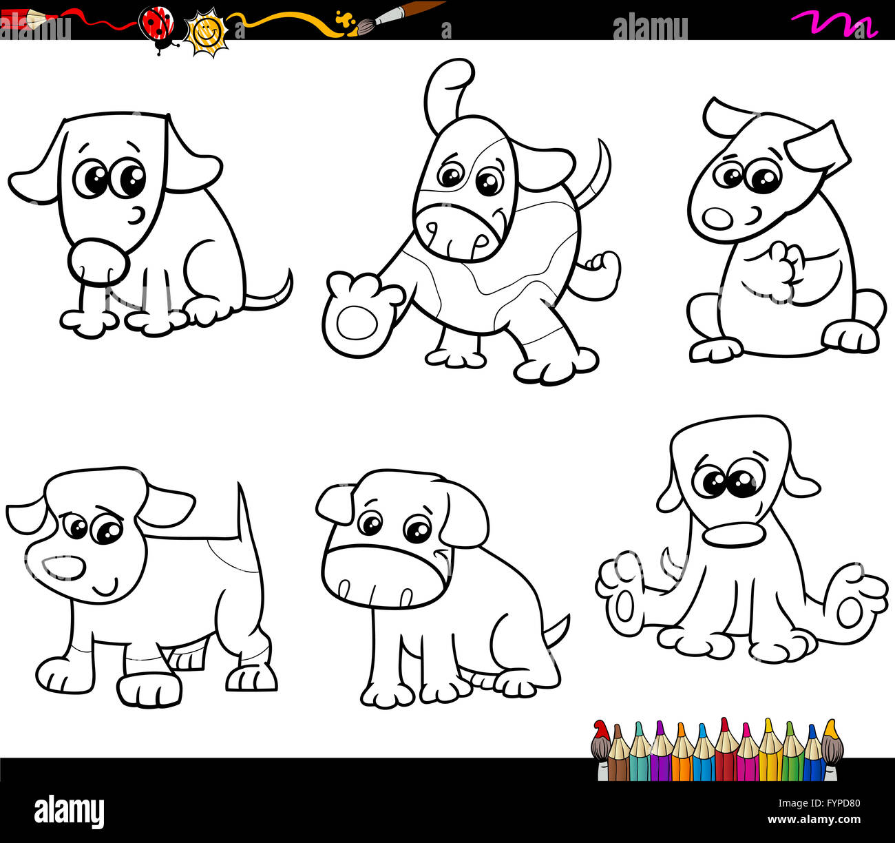 dogs set cartoon coloring page Stock Photo - Alamy