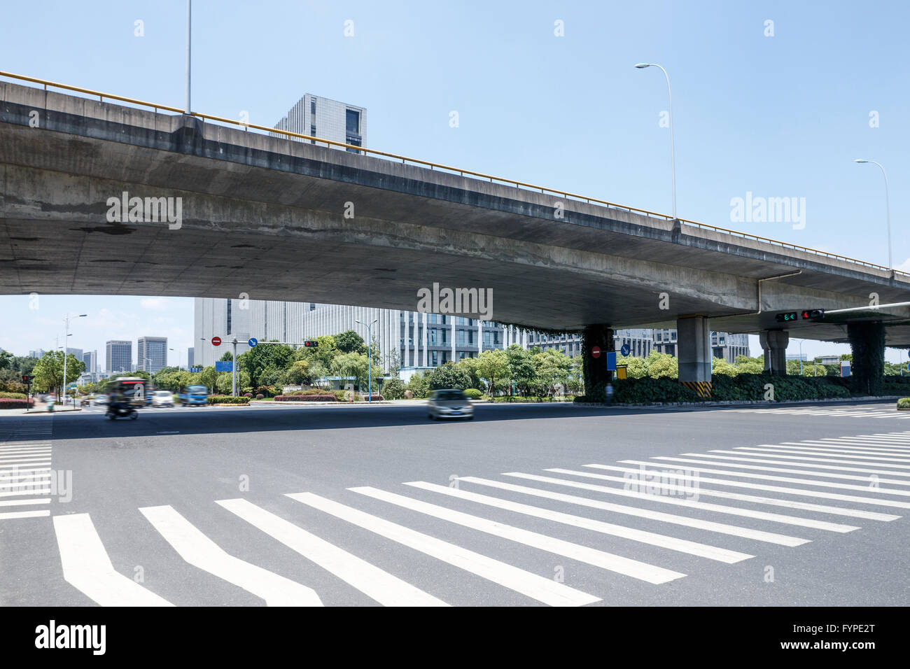 emtpy street with bridge Stock Photo - Alamy
