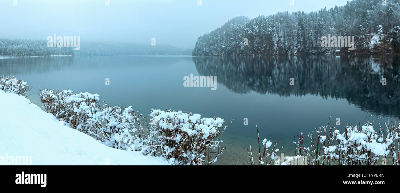 Winter Alpsee lake panorama Stock Photo - Alamy