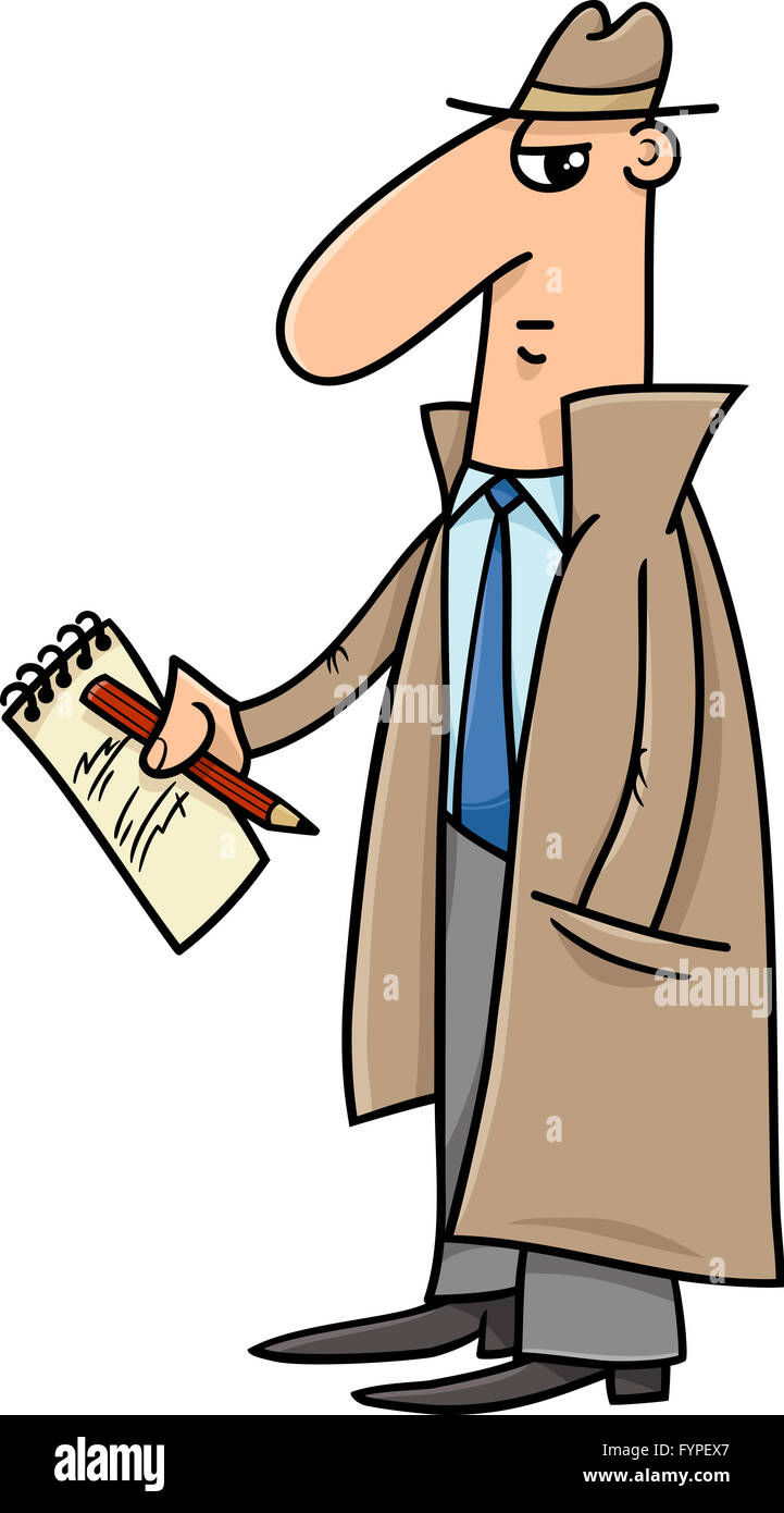 detective or journalist cartoon illustration Stock Photo - Alamy