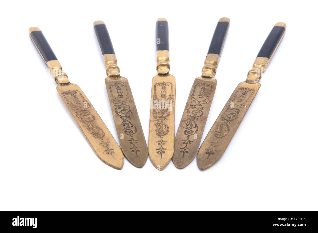 Set of five vintage dessert knives Stock Photo - Alamy