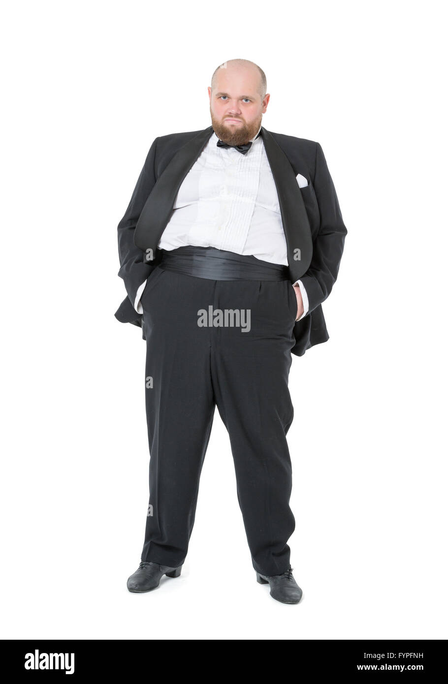 Jolly Fat Man in Tuxedo and Bow tie Shows Emotions Stock Photo - Alamy