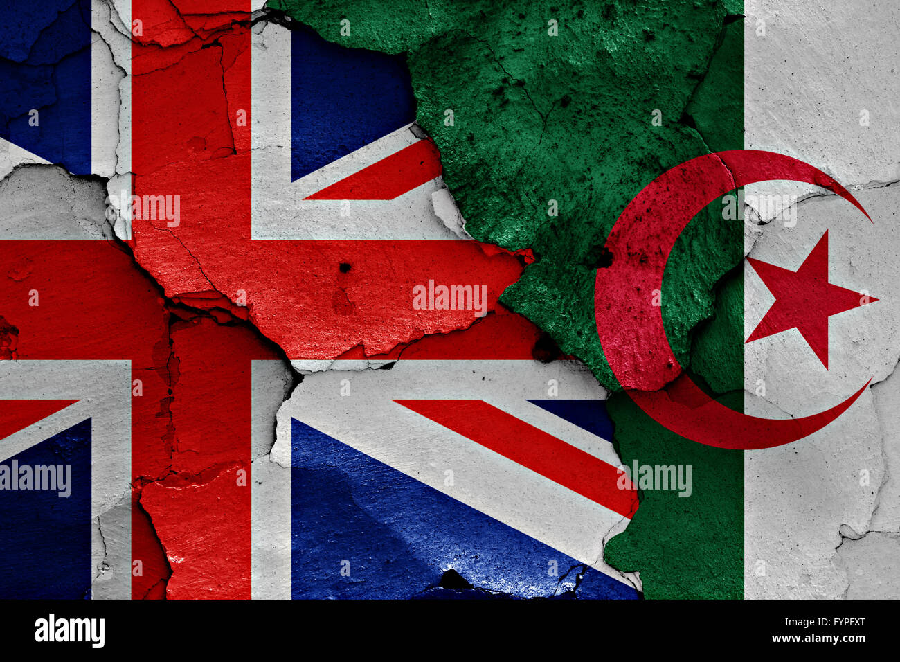 flag of UK and Algeria painted on cracked wall Stock Photo - Alamy