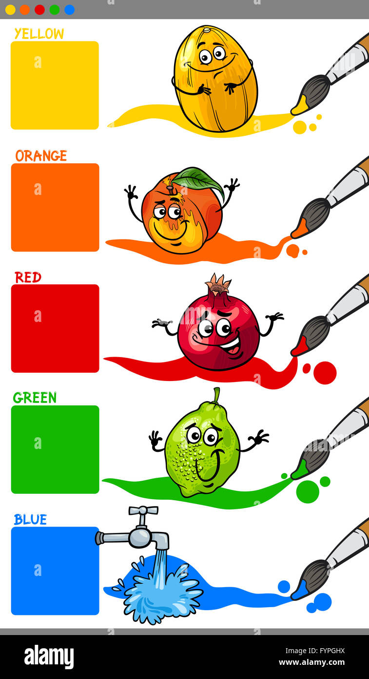 primary colors with cartoon fruits Stock Photo - Alamy
