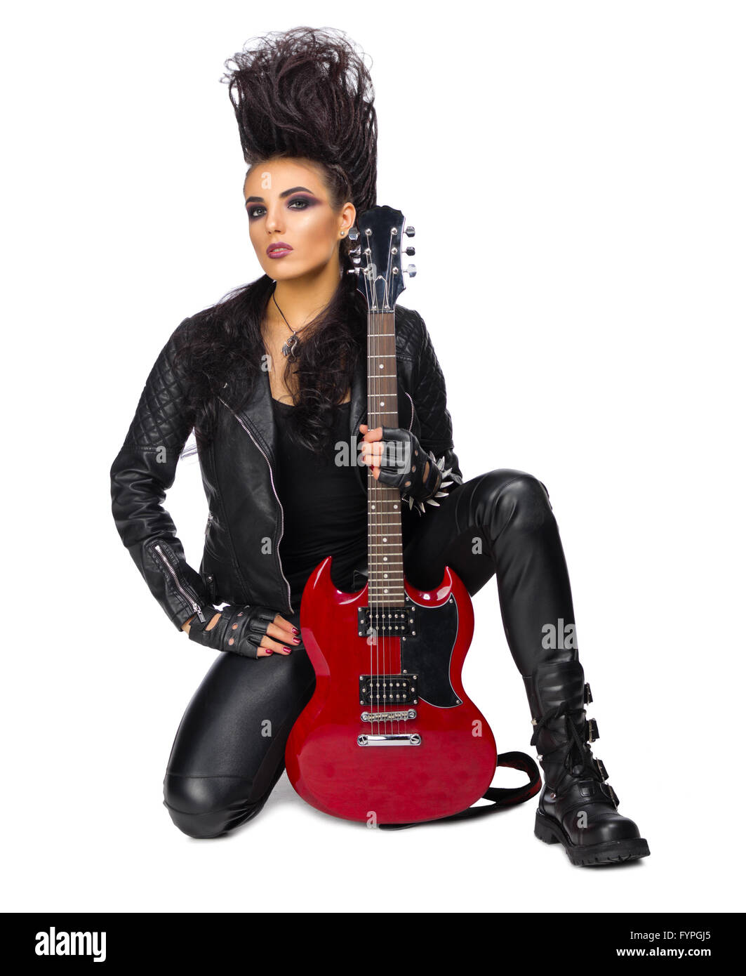 Rock musician in leather clothing isolated Stock Photo - Alamy