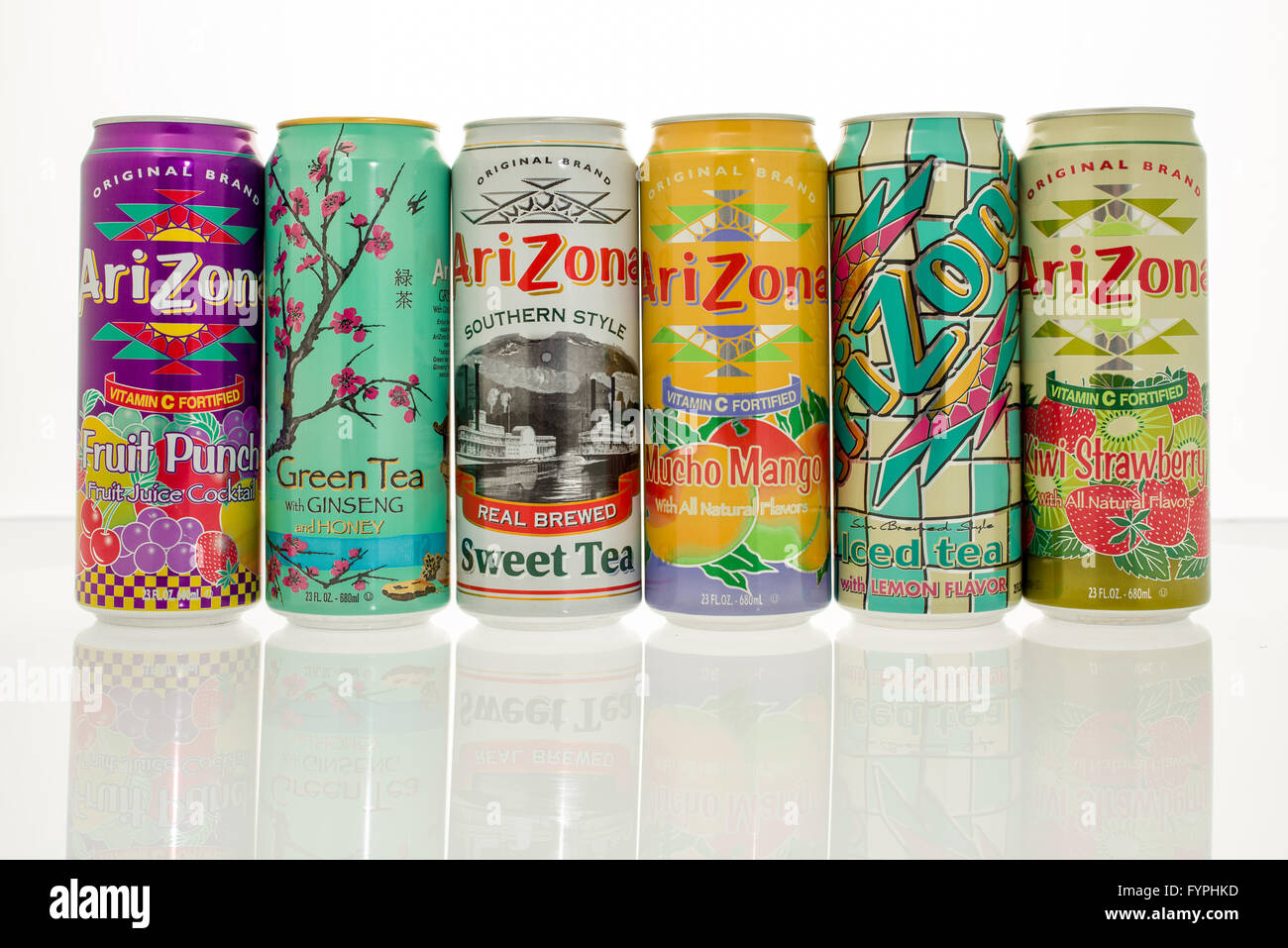 Winneconne, WI - 13 Jan 2016: Six cans of Arizona drinks in assorted ...