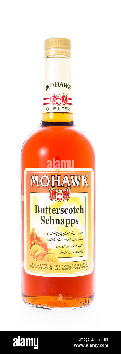 Winneconne, WI - 21 February 2015: Bottle of Mohawk Butterscotch ...