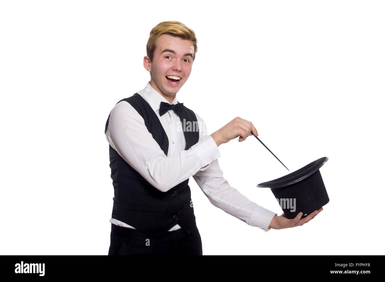 The magician with magic stick isolated on white Stock Photo - Alamy
