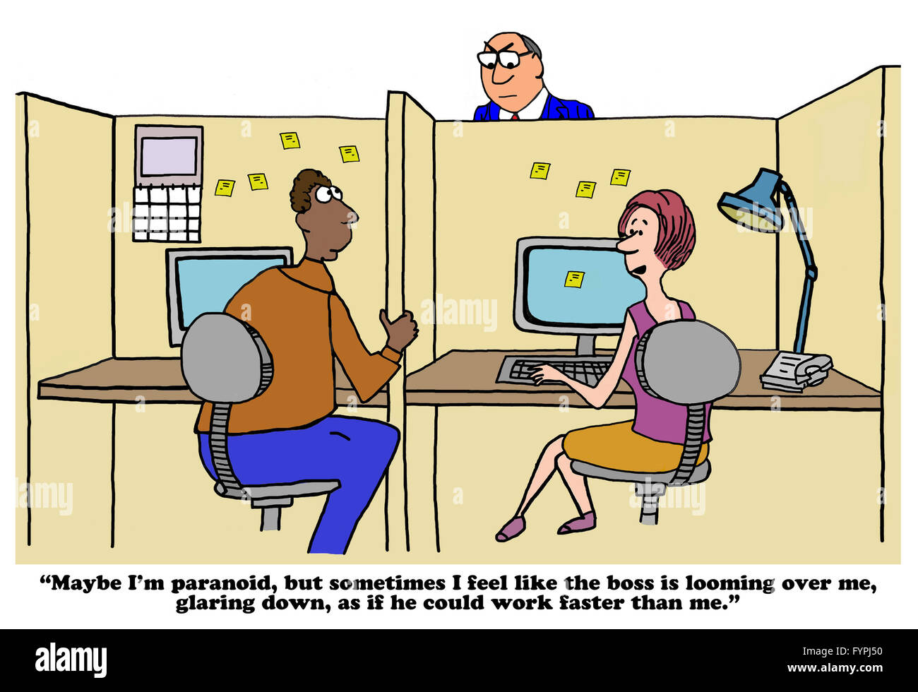 Business cartoon about a looming boss Stock Photo - Alamy