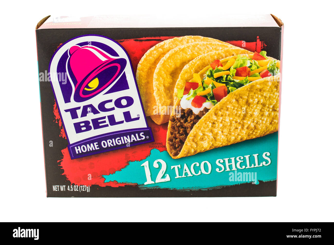 Winneconne, WI - 5 February 2015: Box of Taco Bell hard taco shells of ...