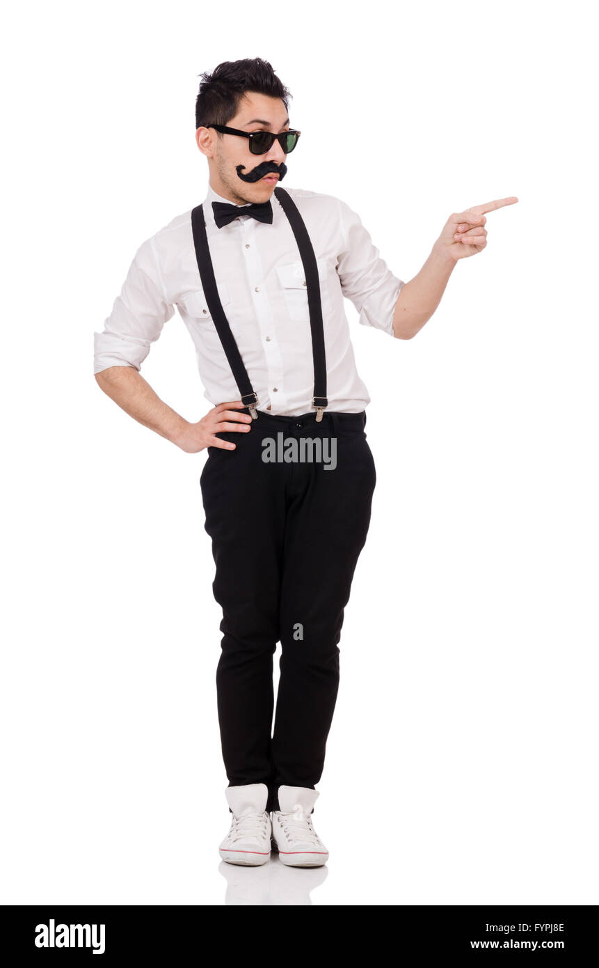 The young man with moustache isolated on white Stock Photo - Alamy