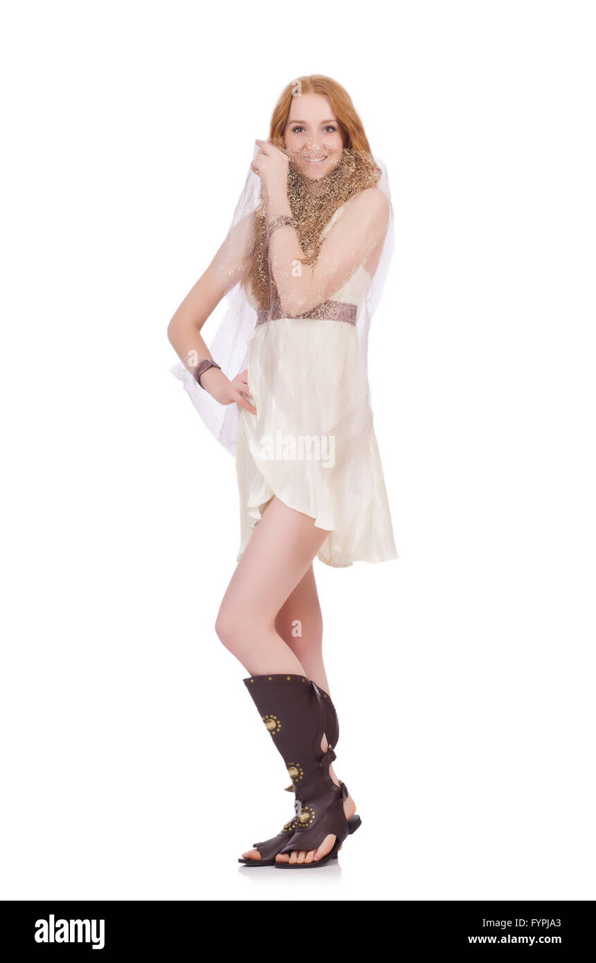 The pretty lady in light charming dress isolated on white Stock Photo ...