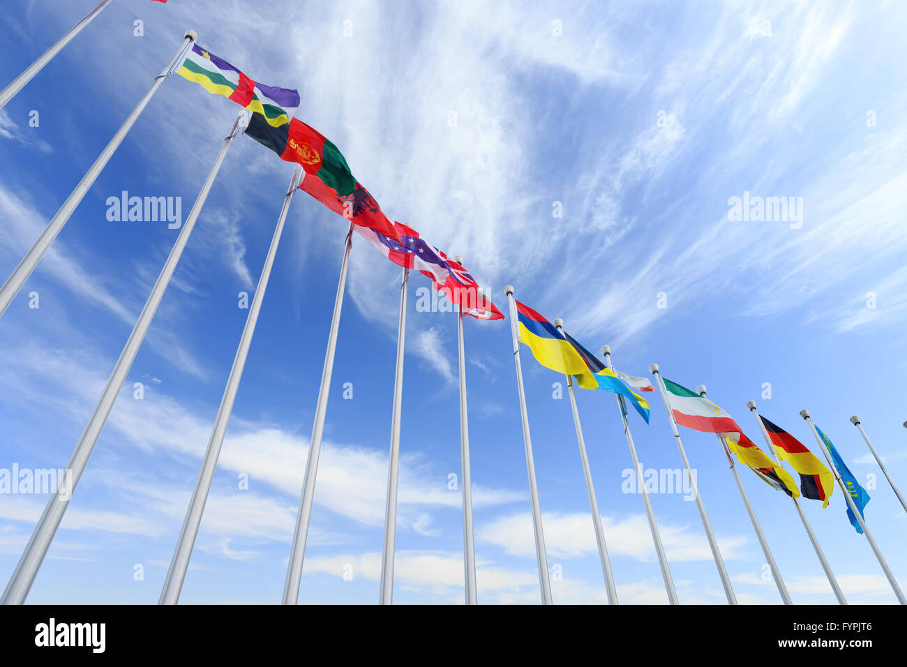 flags in blue sky Stock Photo - Alamy