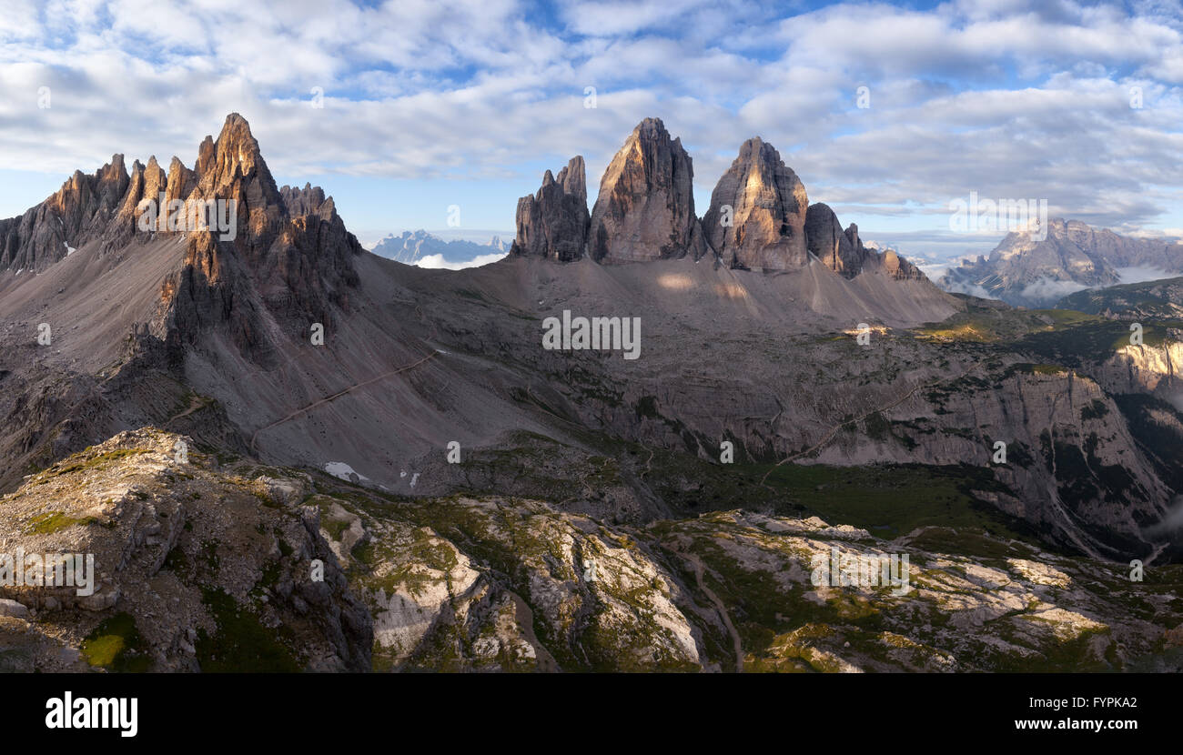 Panorama of Tre Cime and Monte Paterno Stock Photo - Alamy