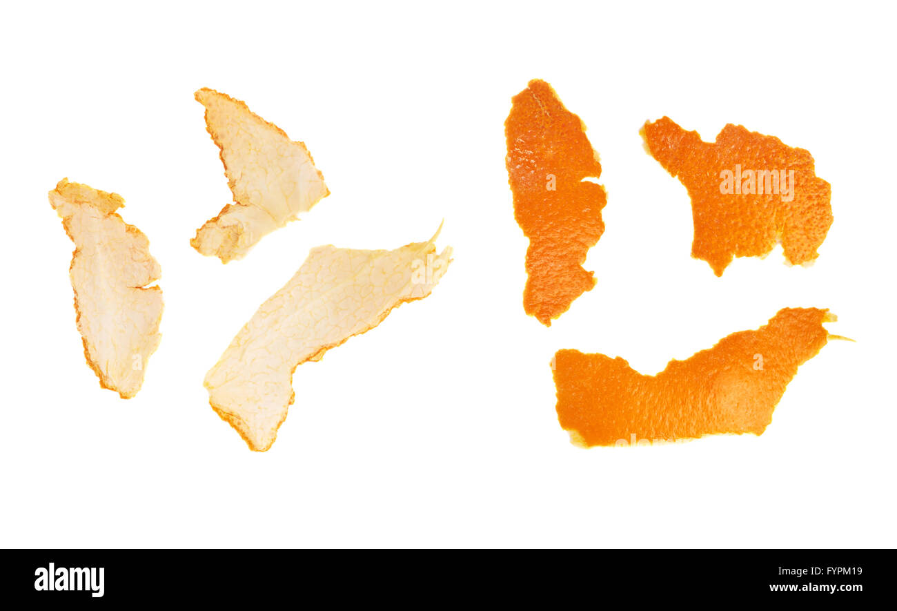 Parts of tangerine peel isolated on white background Stock Photo - Alamy