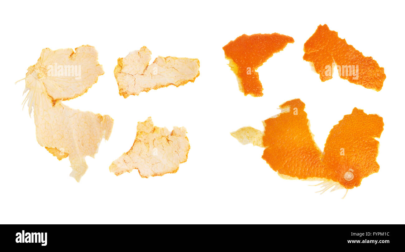 Parts of tangerine peel isolated on white background Stock Photo - Alamy