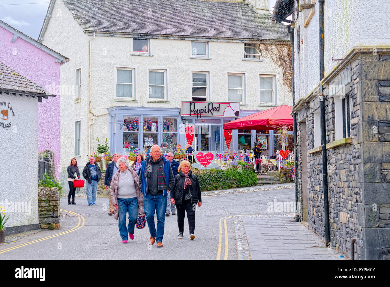 street scene in hawkshead english lake district Stock Photo - Alamy
