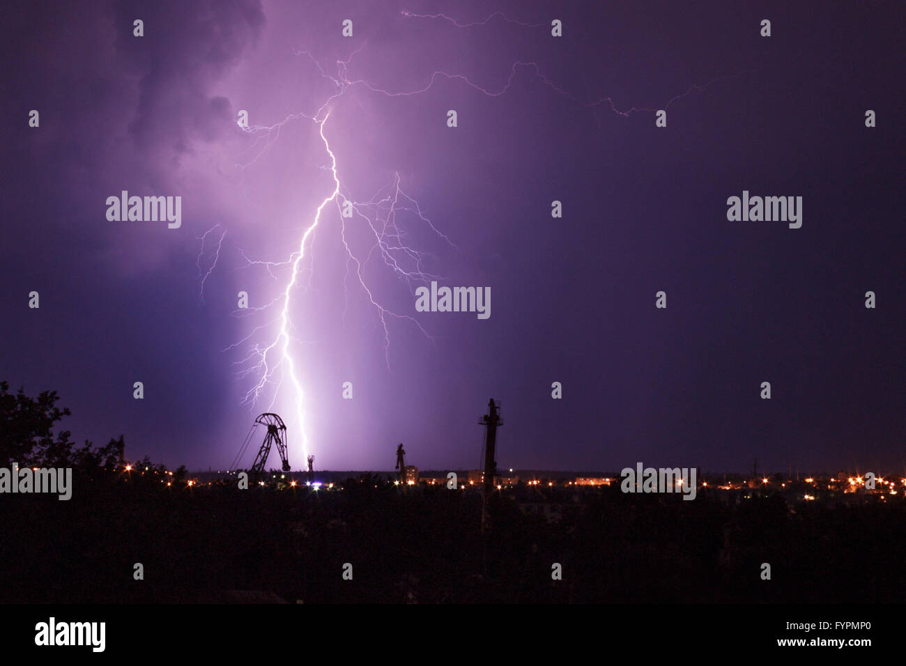 landscape with lightning at night Stock Photo - Alamy