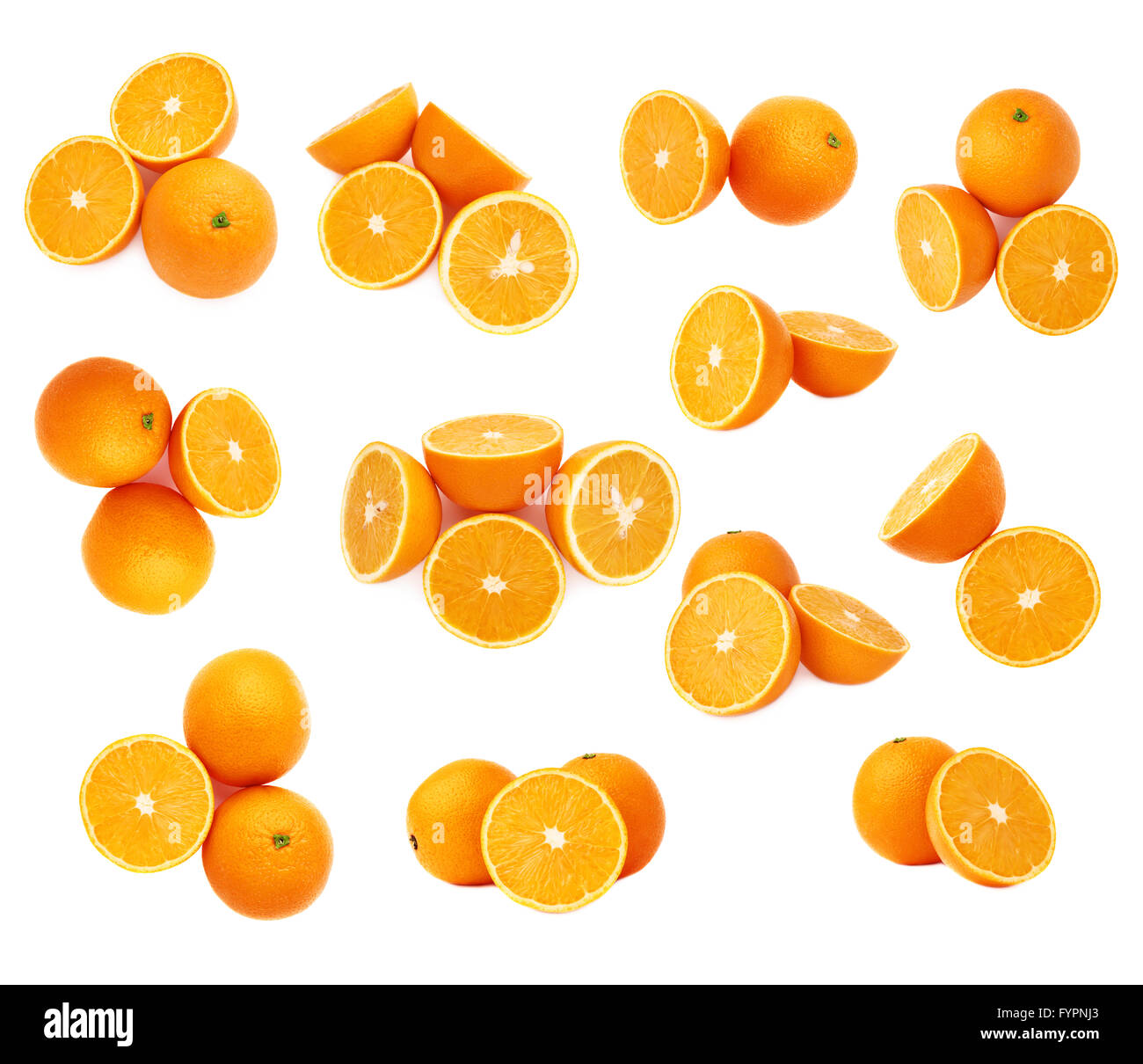 Served orange fruit composition isolated over the white background, set ...