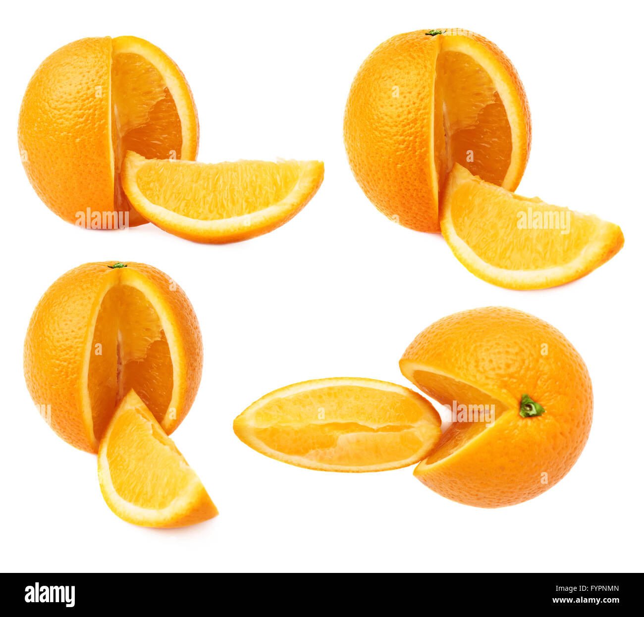 Fresh orange cut in slices isolated over the white background, set of ...