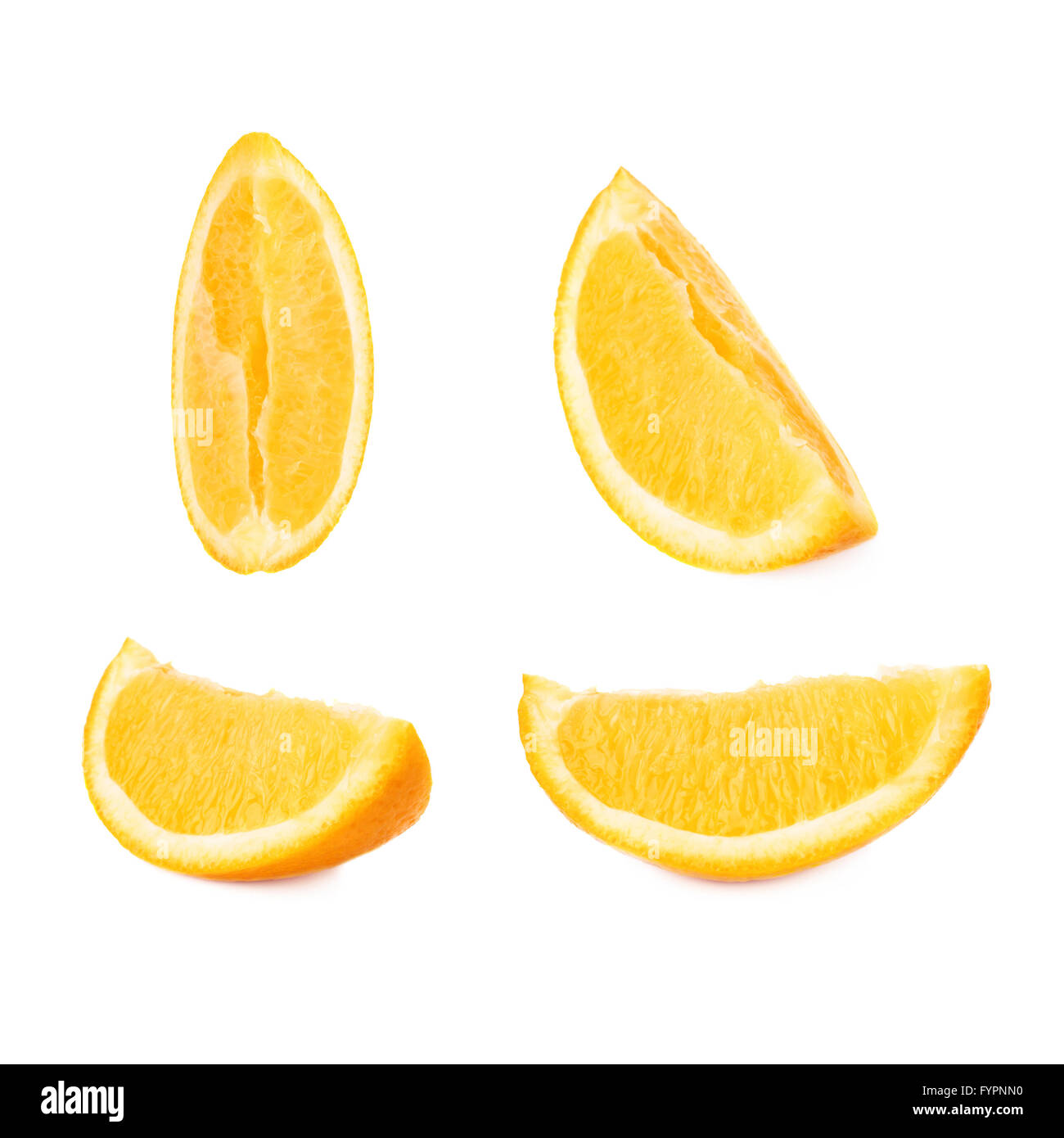 Slice section of orange isolated over the white background, set of ...