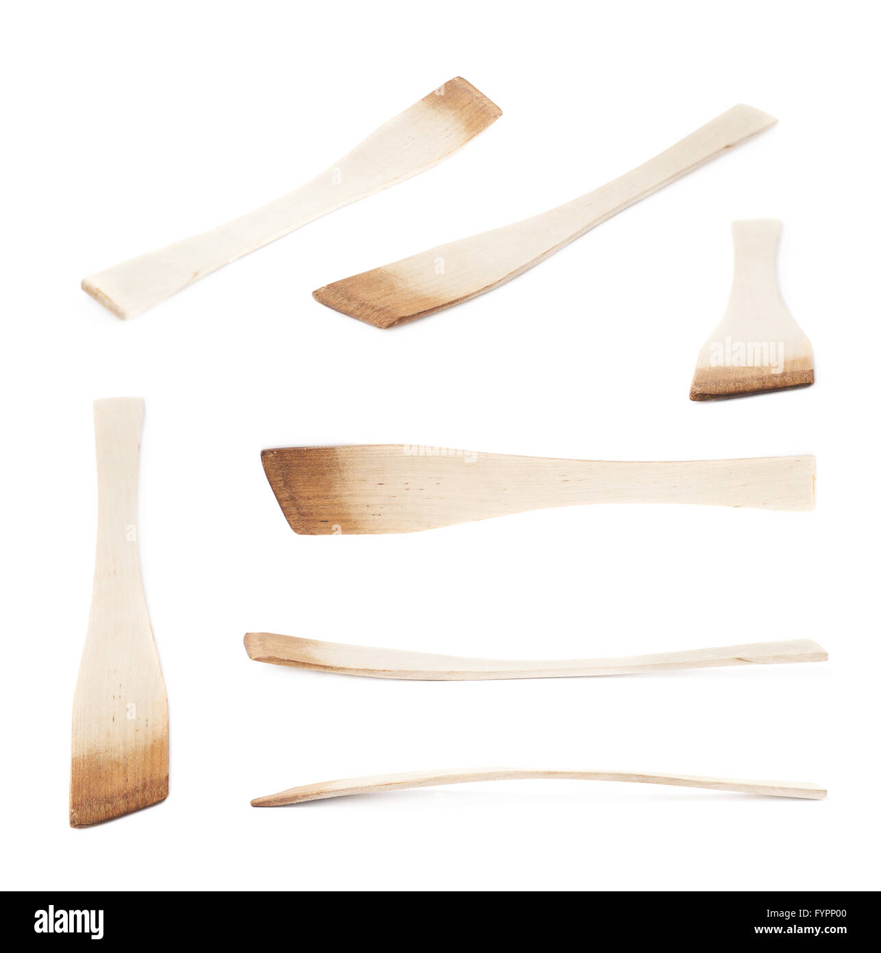 Used wooden spatula tool isolated Stock Photo - Alamy