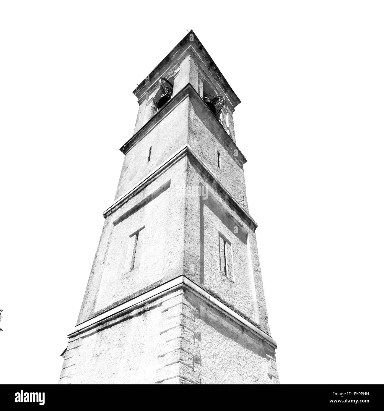 monument clock tower in italy europe old stone and bell Stock Photo - Alamy