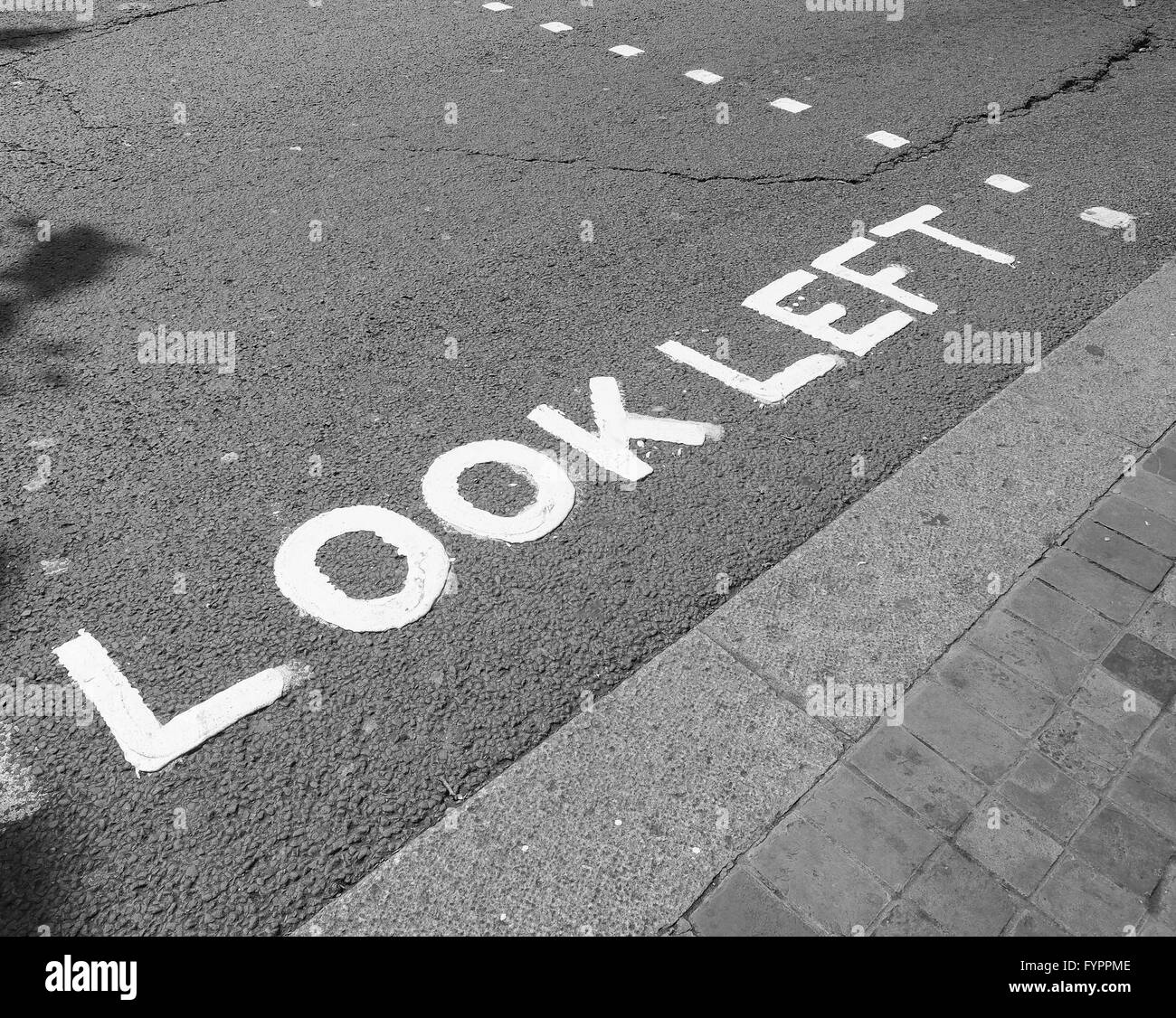 Black and white Look Left sign Stock Photo - Alamy