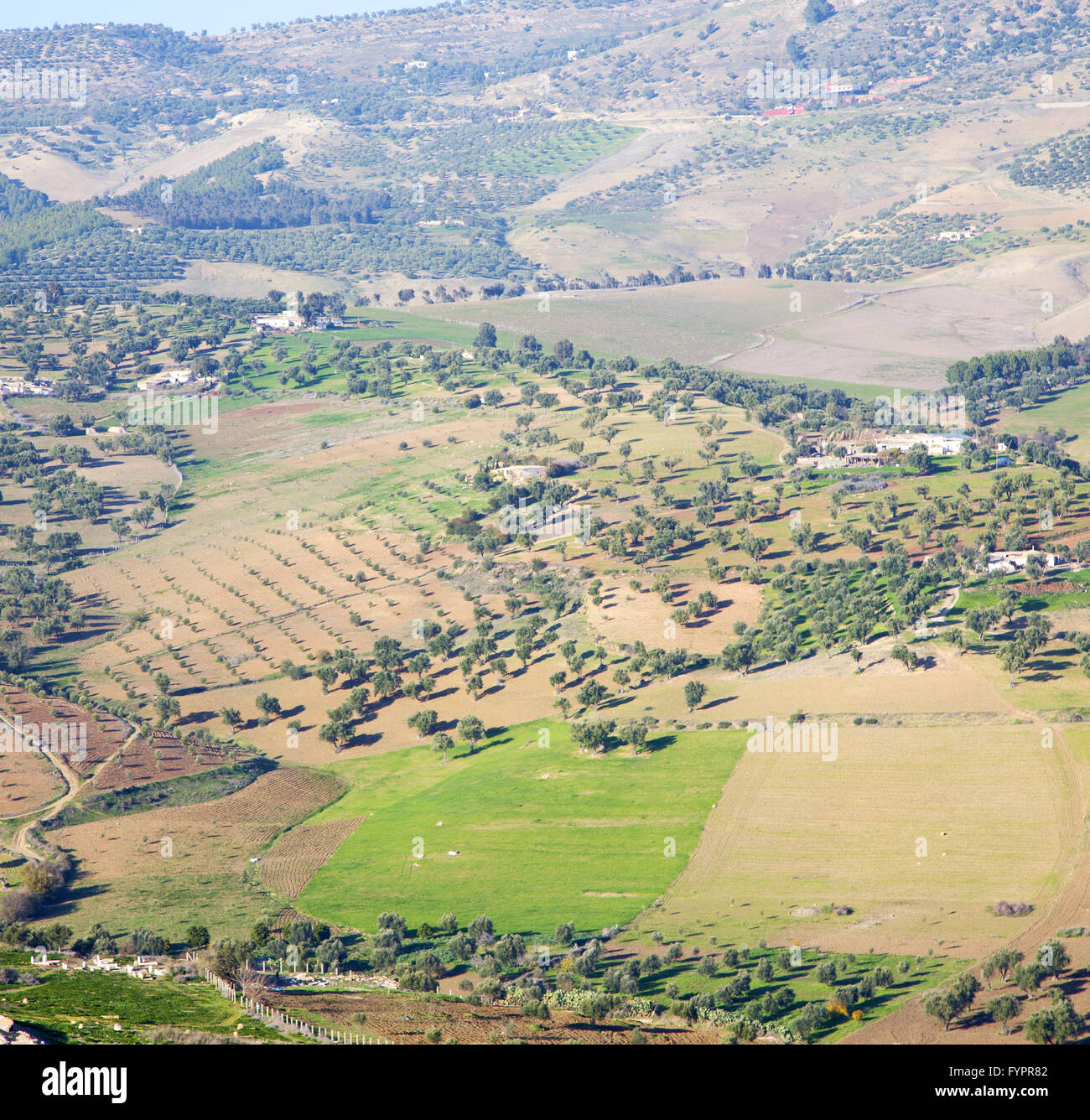 from high in the village morocco africa field and constructions Stock ...