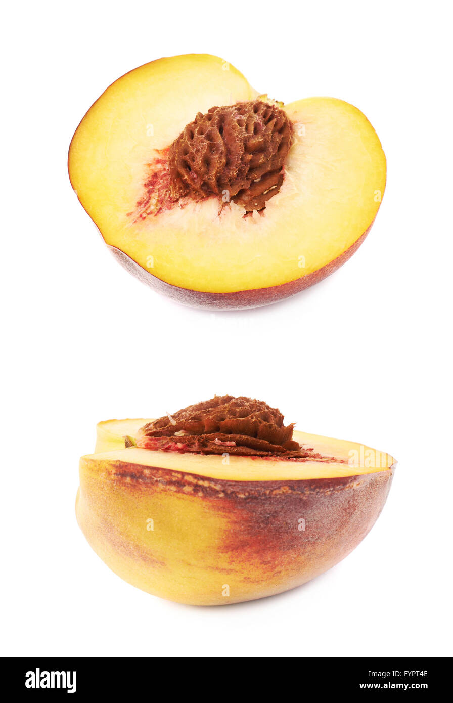 Half of a peach fruit isolated Stock Photo - Alamy