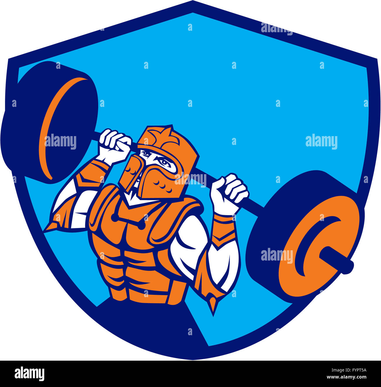 Knight Lifting Barbell Crest Retro Stock Photo - Alamy