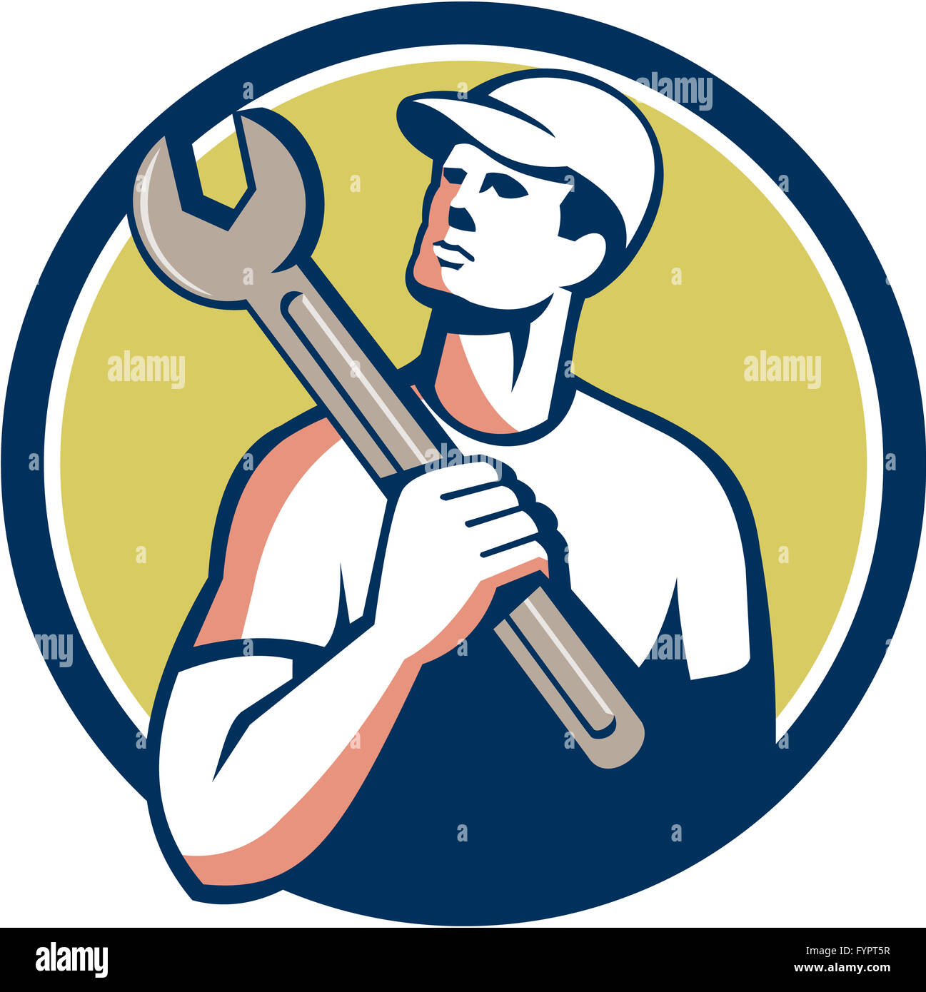 Tradesman Mechanic Spanner Circle Retro Stock Photo - Alamy