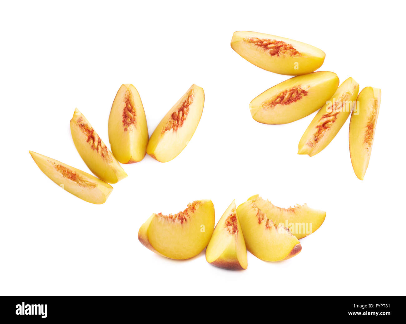 Peach fruit's slices composition isolated Stock Photo - Alamy