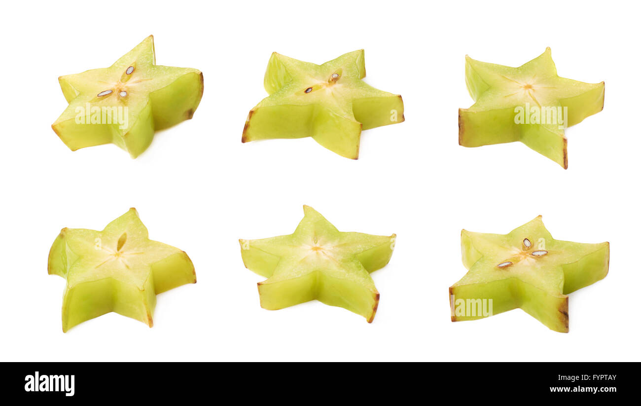Averrhoa carambola starfruit cross-section isolated Stock Photo - Alamy