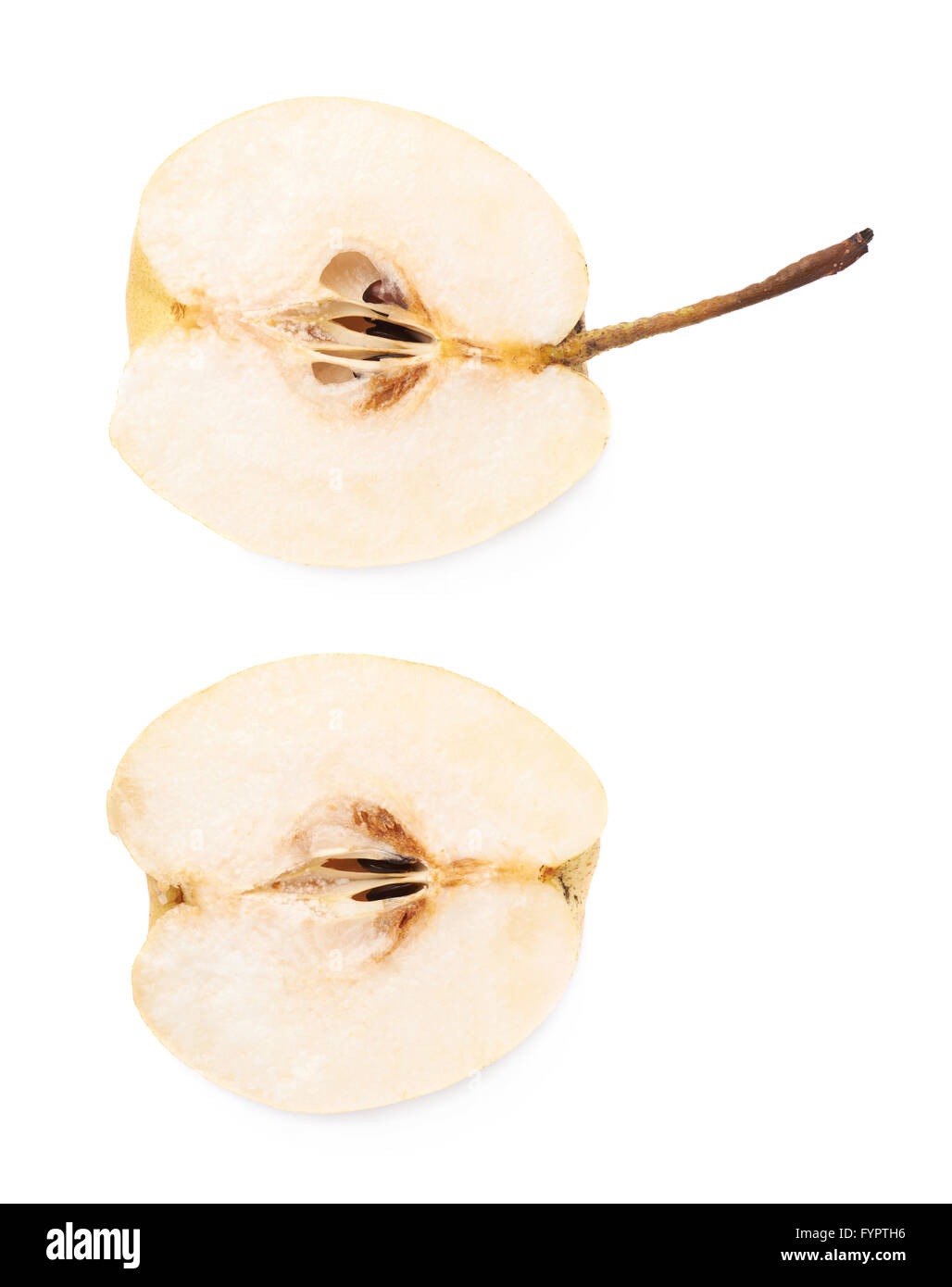 Yellow pear cut in half isolated Stock Photo - Alamy