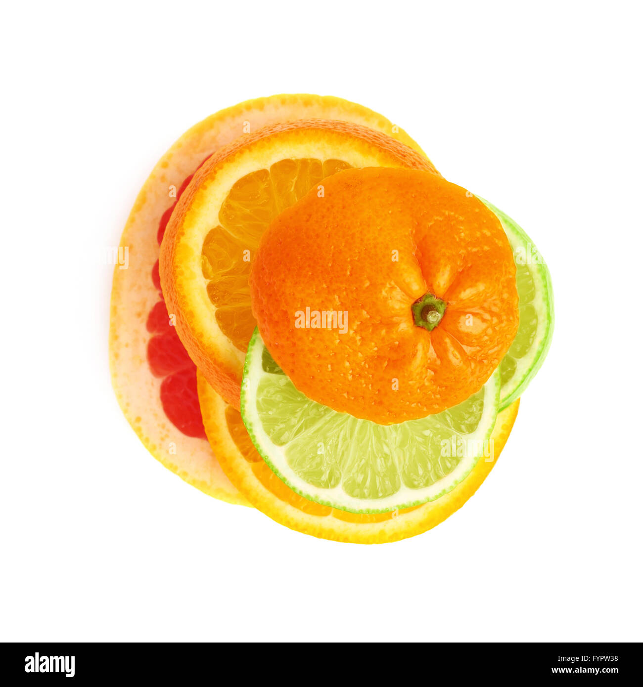 Stack of citrus sliced fruits over white isolated background Stock ...